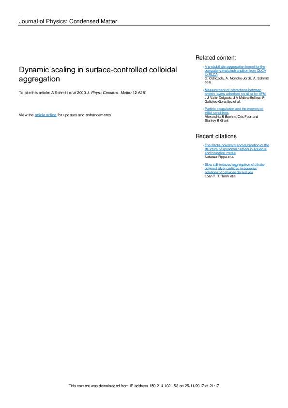 (PDF) Dynamic scaling in surface-controlled colloidal aggregation