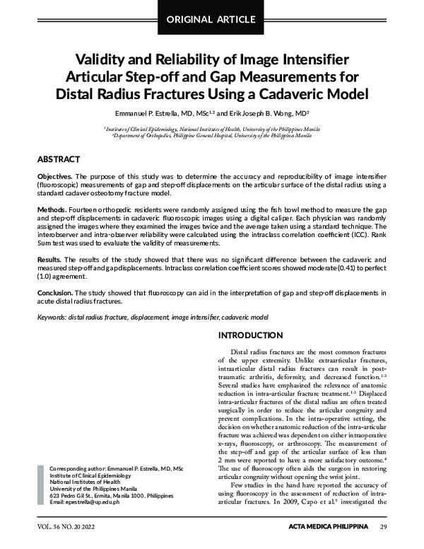 (PDF) Validity and Reliability of Image Intensifier Articular Step-off ...