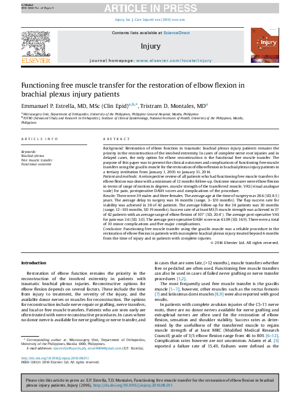 (PDF) Functioning free muscle transfer for the restoration of elbow ...