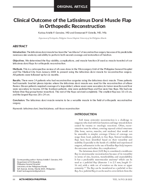 (PDF) Clinical Outcome of the Latissimus Dorsi Muscle Flap in Orthopedic Reconstruction ...