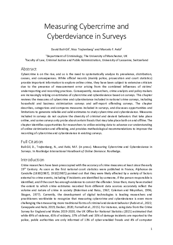 (PDF) Measuring Cybercrime and Cyberdeviance in Surveys