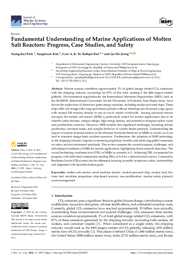 (PDF) Fundamental Understanding of Marine Applications of Molten Salt Reactors: Progress, Case ...