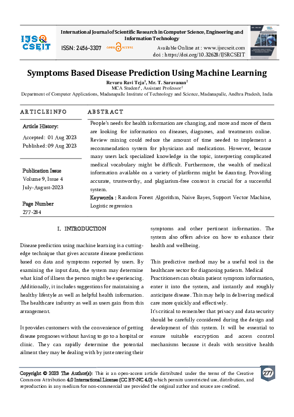 (PDF) Symptoms Based Disease Prediction Using Machine Learning