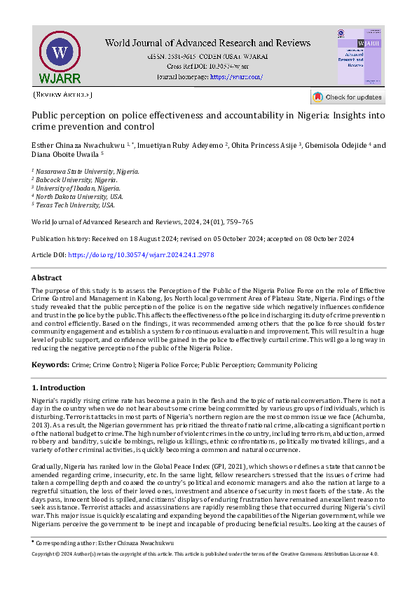 (PDF) Public perception on police effectiveness and accountability in ...