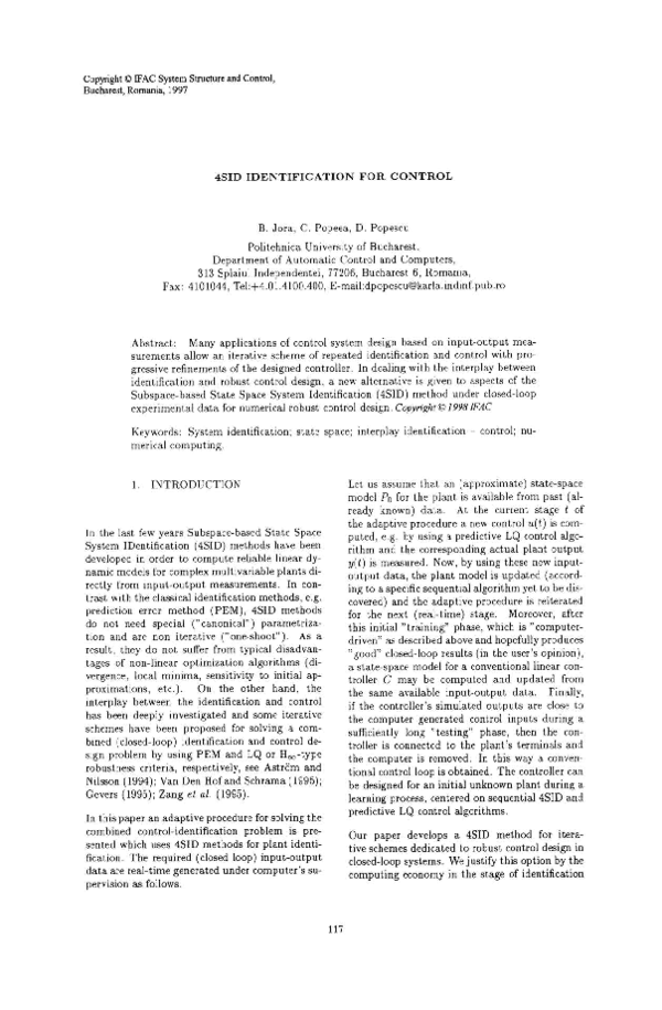 (PDF) 4SID Identification for Control