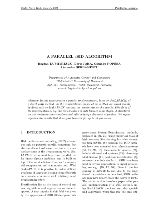 (PDF) A Parallel 4SID Algorithm