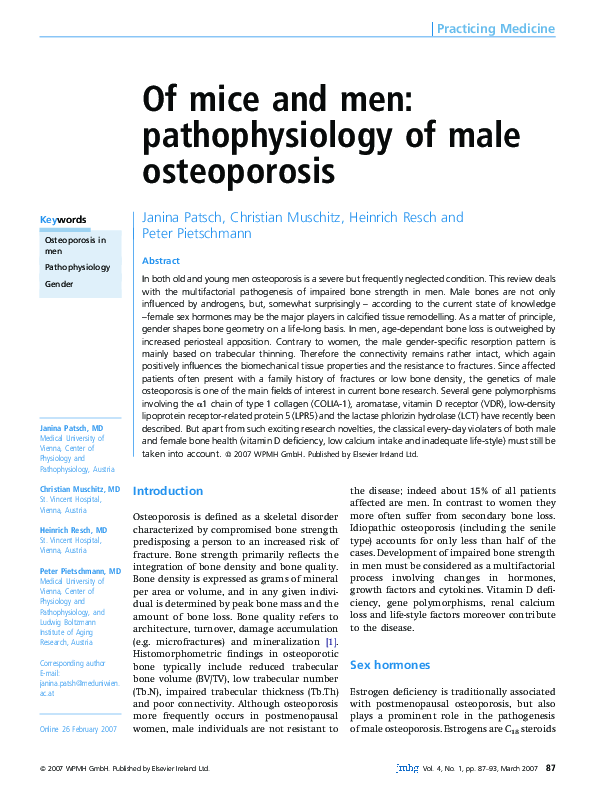 (PDF) Of mice and men: pathophysiology of male osteoporosis