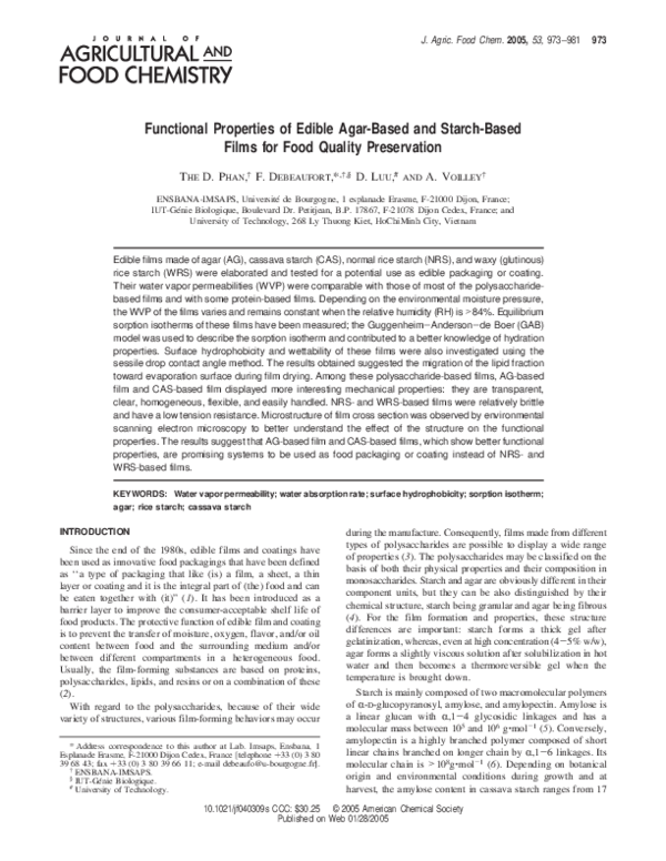 (PDF) Functional Properties of Edible Agar-Based and Starch-Based Films ...