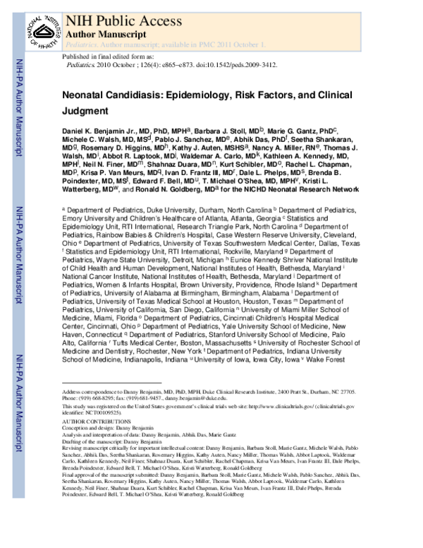 (PDF) Neonatal Candidiasis: Epidemiology, Risk Factors, and Clinical ...
