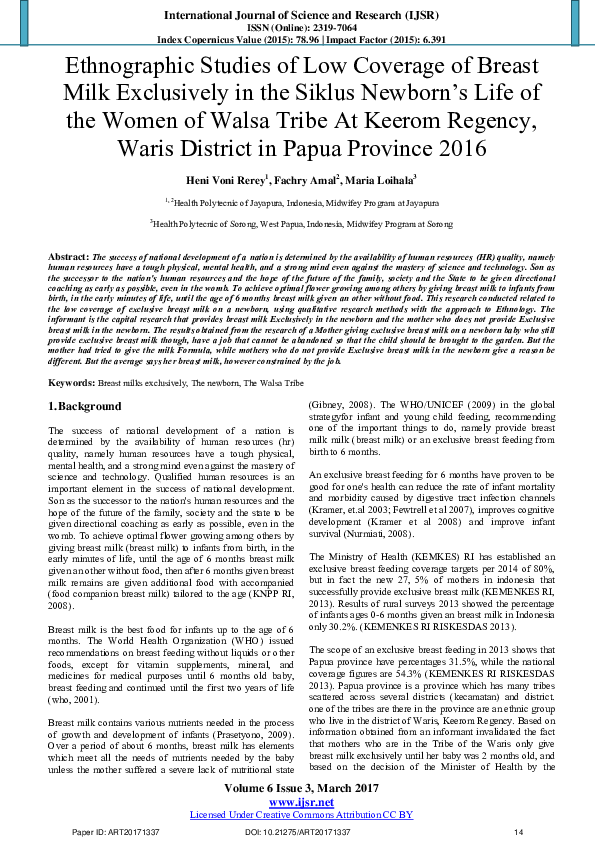 (PDF) Ethnographic Studies of Low Coverage of Breast Milk Exclusively ...