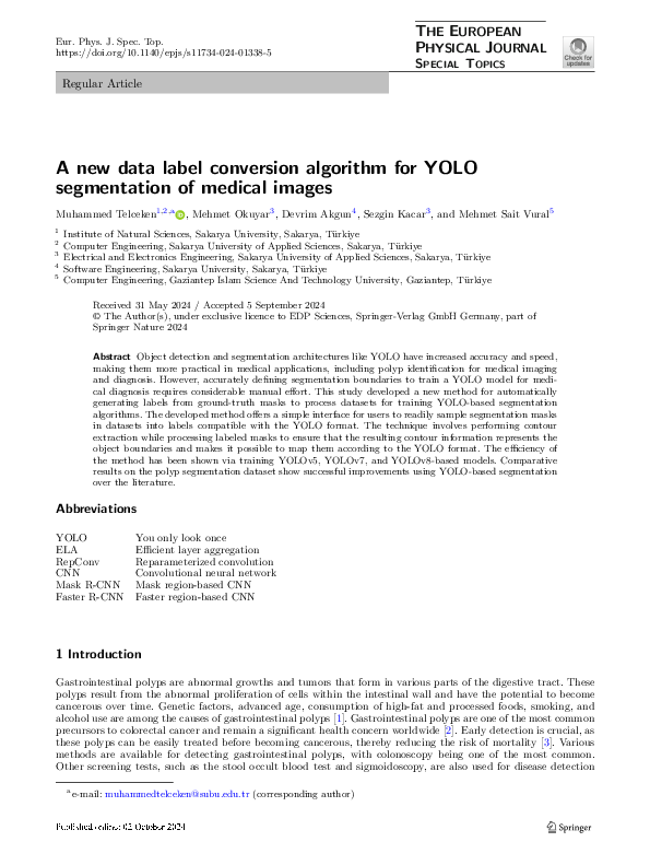 (PDF) A new data label conversion algorithm for YOLO segmentation of medical images