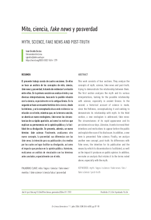 (PDF) Mito, ciencia, fake news y posverdad MYTH, SCIENCE, FAKE NEWS AND ...