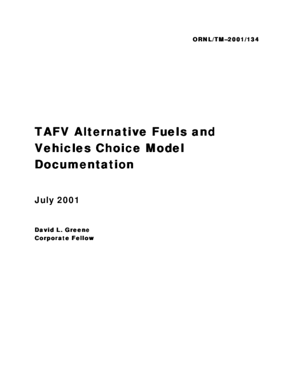 (PDF) TAFV Alternative Fuels and Vehicles Choice Model Documentation