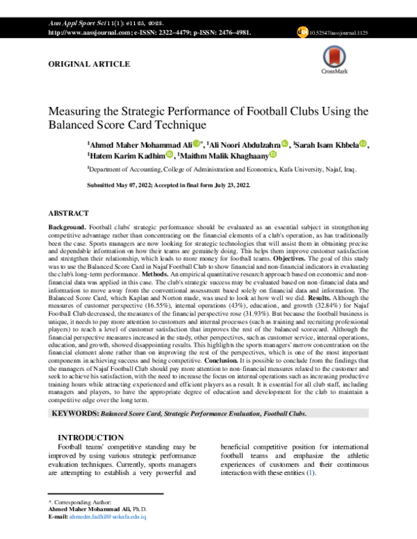 (PDF) Measuring the Strategic Performance of Football Clubs Using the ...