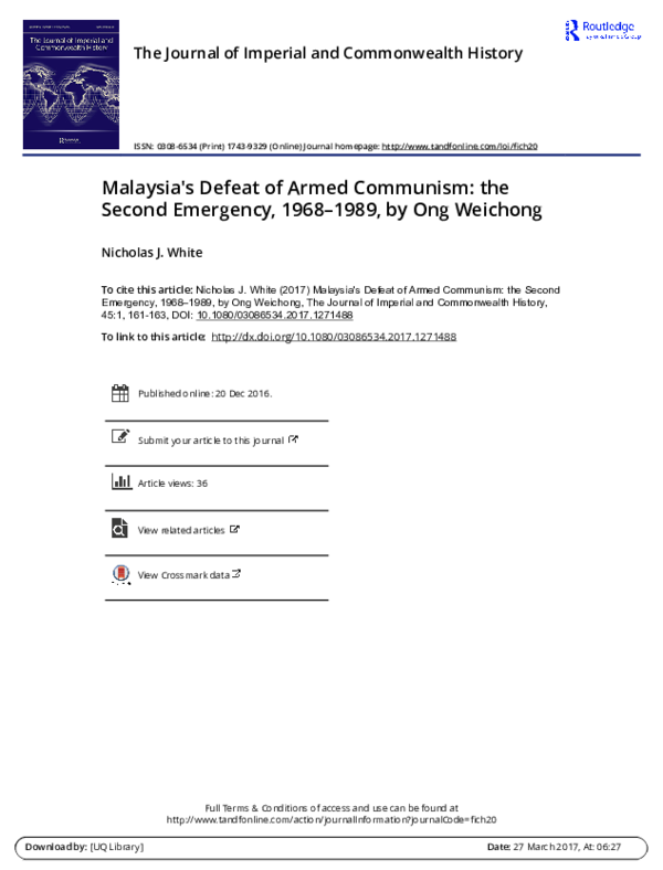 (PDF) Malaysia's Defeat of Armed Communism: The Second Emergency 1968–1989