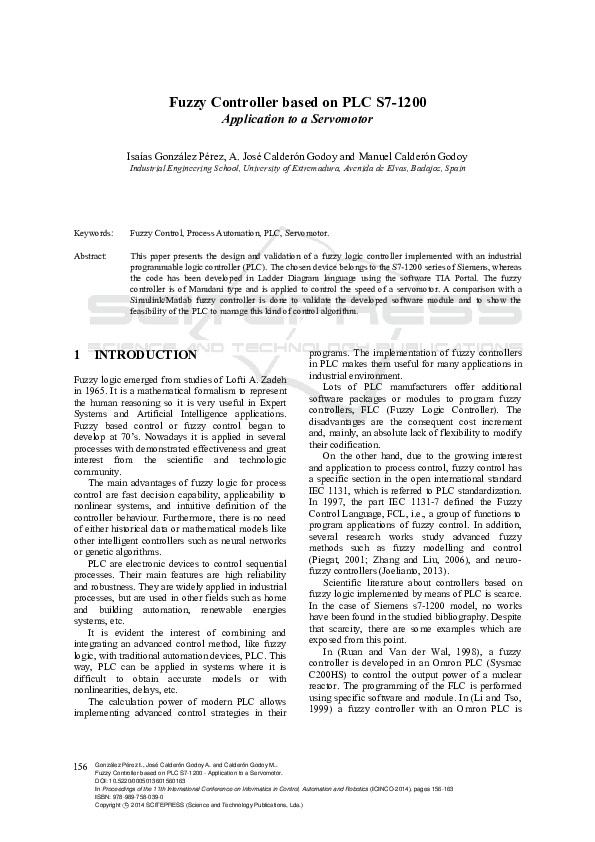 (PDF) Fuzzy Controller based on PLC S7-1200 - Application to a Servomotor
