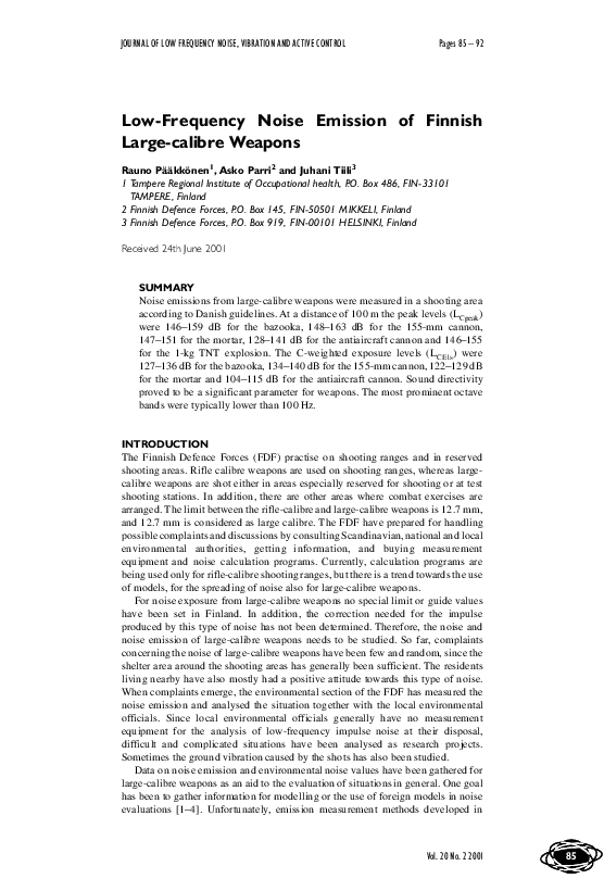 (PDF) Low-Frequency Noise Emission of Finnish Large-Calibre Weapons