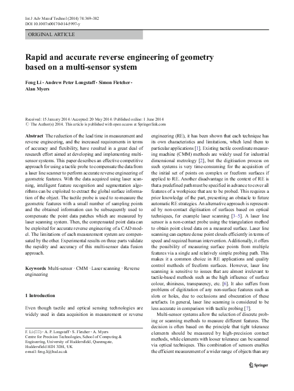 (PDF) Rapid and accurate reverse engineering of geometry based on a ...