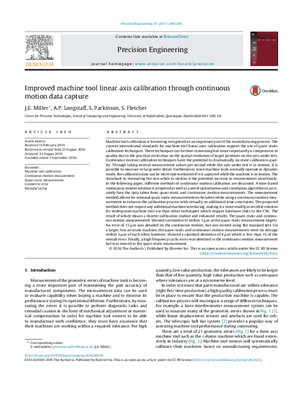 (PDF) Improved machine tool linear axis calibration through continuous ...