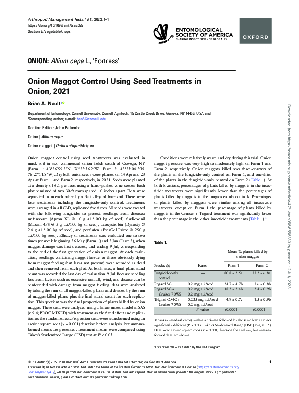 (PDF) Onion Maggot Control Using Seed Treatments in Onion, 2021