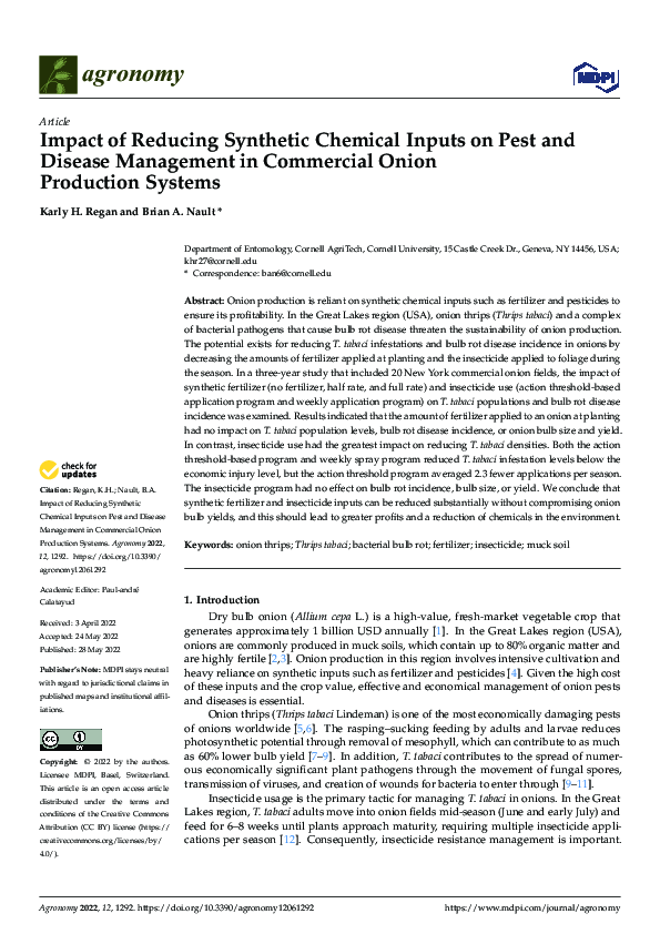 (PDF) Impact of Reducing Synthetic Chemical Inputs on Pest and Disease ...