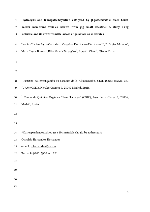 (PDF) Hydrolysis and transgalactosylation catalysed by β-galactosidase ...