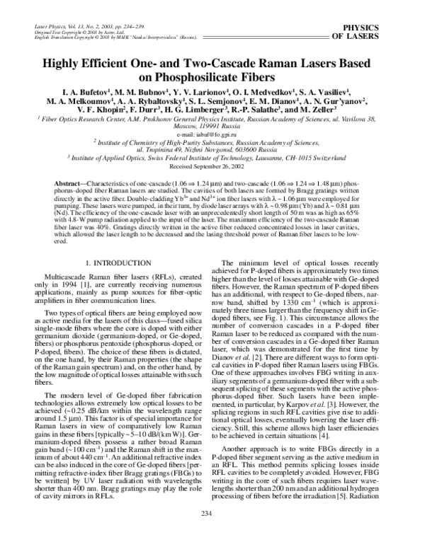 (PDF) Highly efficient one-and two-cascade Raman lasers based on ...