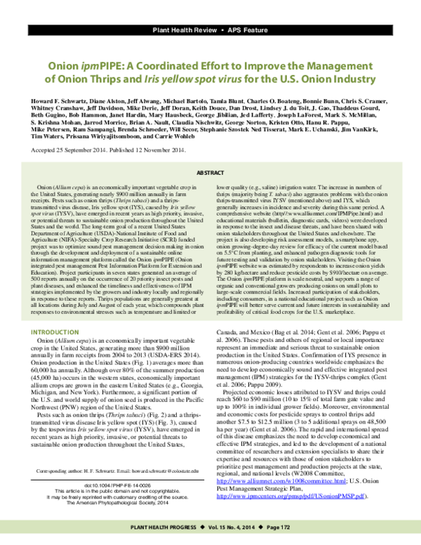 (PDF) Onion ipmPIPE: A Coordinated Effort to Improve the Management of Onion Thrips and Iris ...