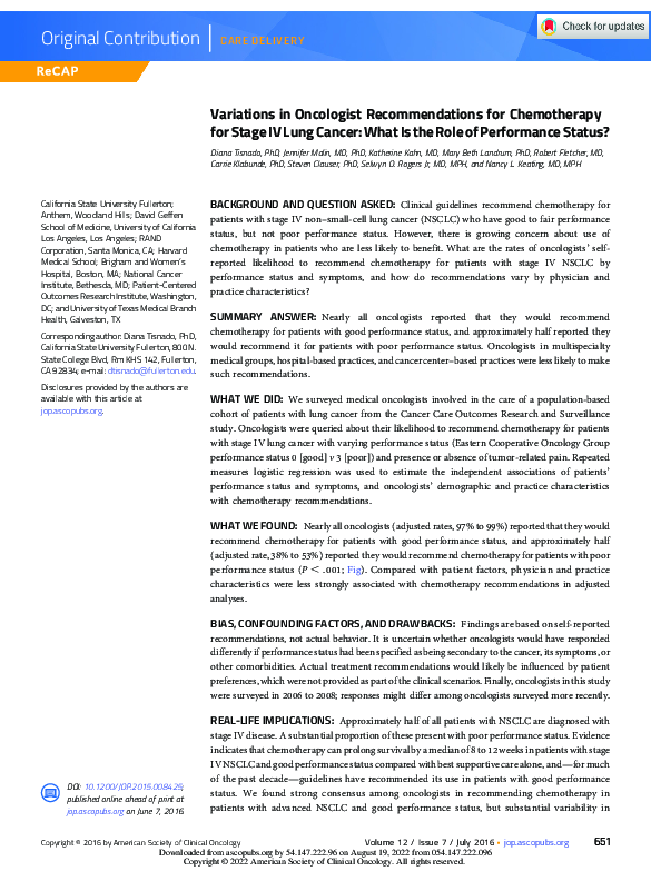 (PDF) Variations in Oncologist Recommendations for Chemotherapy for ...