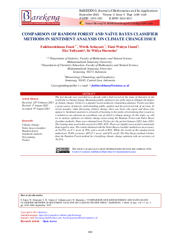 (PDF) Comparison of Random Forest and Naïve Bayes Classifier Methods in ...