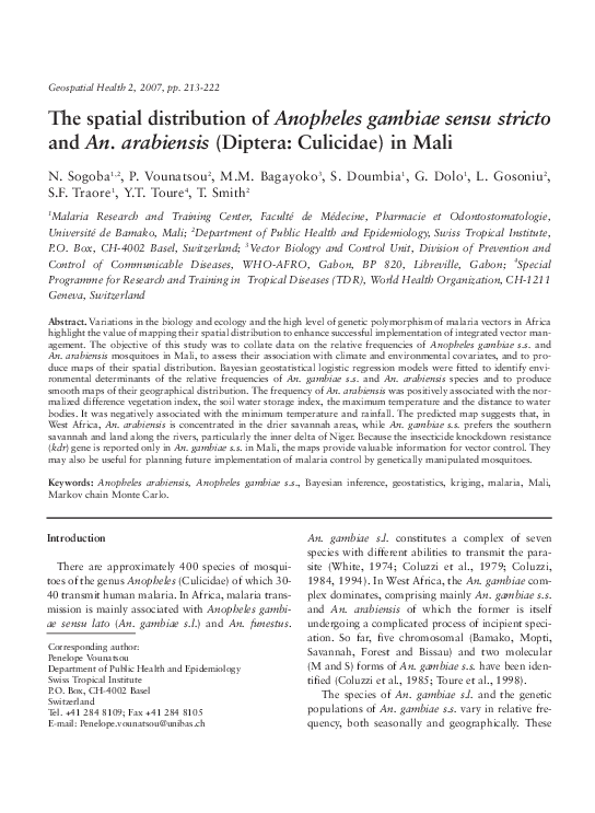 (PDF) The spatial distribution of Anopheles gambiae sensu stricto and An. arabiensis (Diptera ...
