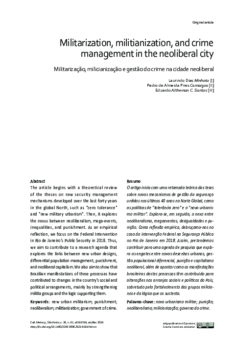 (PDF) Militarization, militianization, and crime management in the neoliberal city