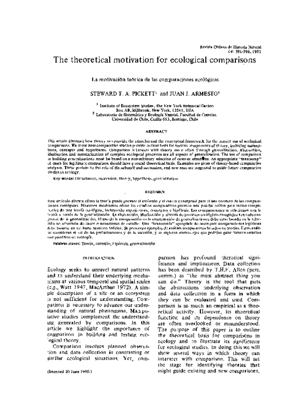 (PDF) The theoretical motivation for ecological comparisons La ...