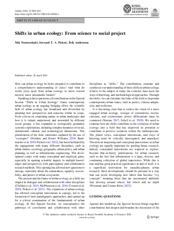 (PDF) Shifts in urban ecology: From science to social project
