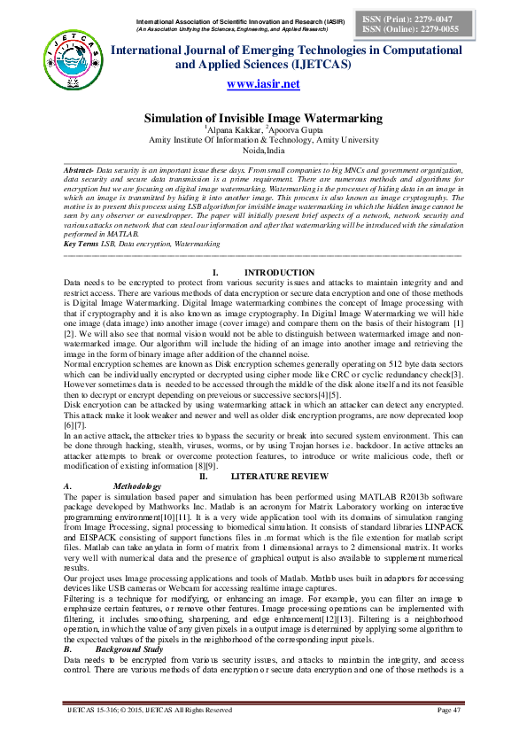 (PDF) Simulation of Invisible Image Watermarking 1