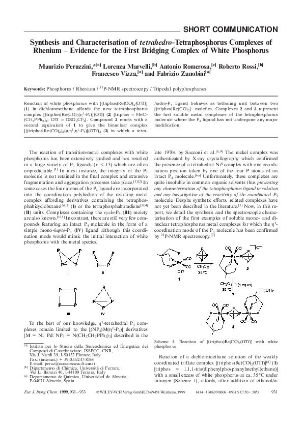 (PDF) Synthesis and Characterisation oftetrahedro-Tetraphosphorus ...