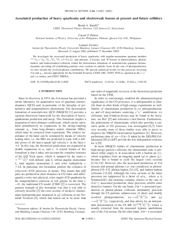 (PDF) Associated production of heavy quarkonia and electroweak bosons ...