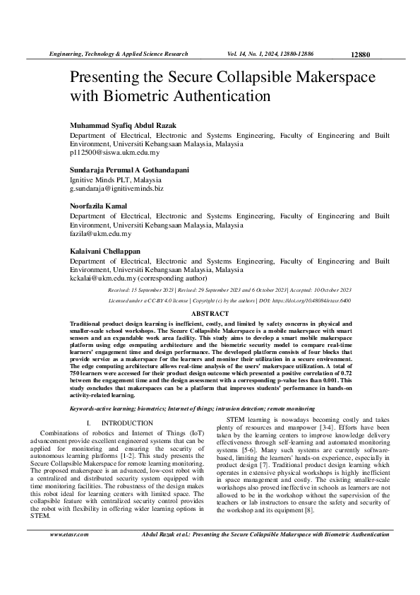 (PDF) Presenting the Secure Collapsible Makerspace with Biometric Authentication