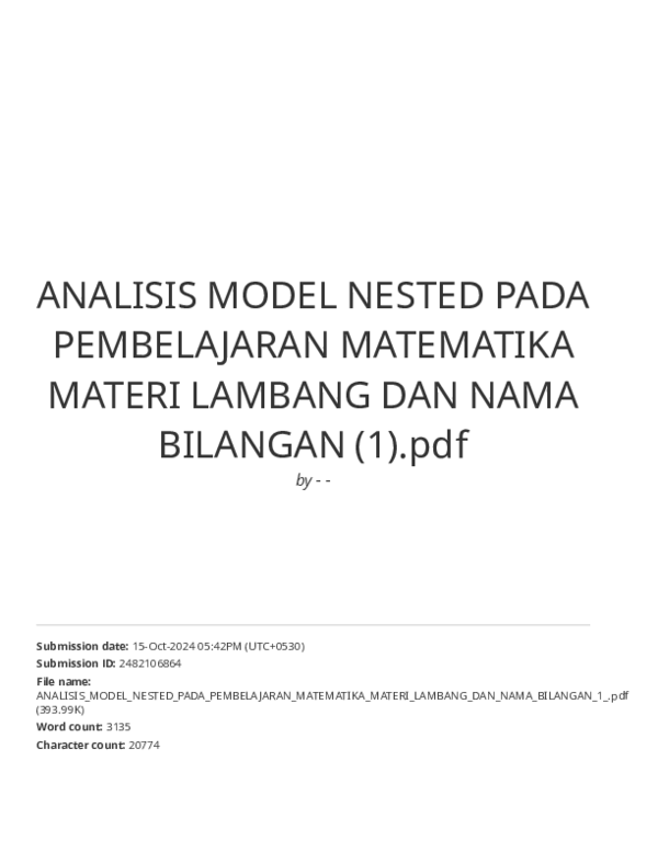 (PDF) ANALISIS MODEL NESTED PADA PEMBELAJARAN MATEMATIKA MATERI LAMBANG DAN NAMA BILANGAN (1).pdf