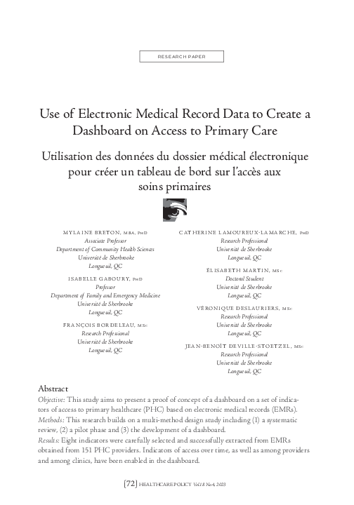 (PDF) Use of Electronic Medical Record Data to Create a Dashboard on ...