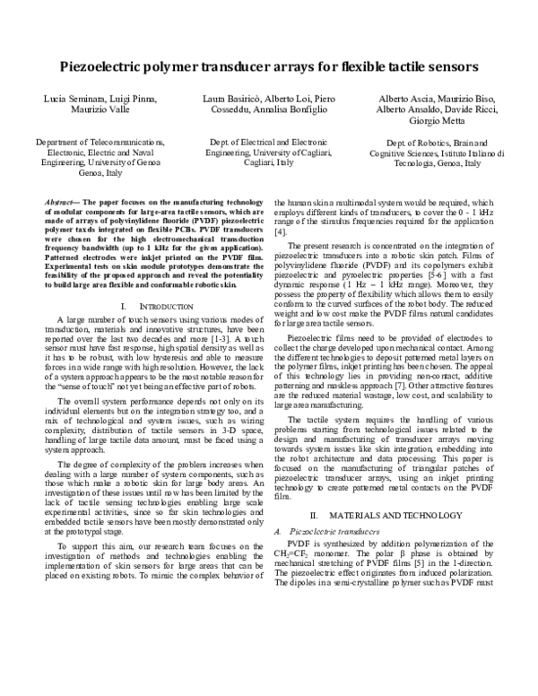 (PDF) Piezoelectric Polymer Transducer Arrays for Flexible Tactile Sensors