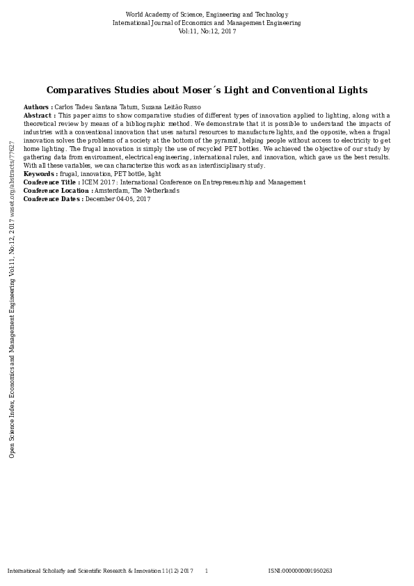 (PDF) Moser's light and conventional lights studies