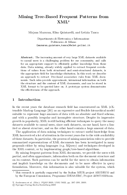 Pdf Mining Tree Based Frequent Patterns From Xml 2007