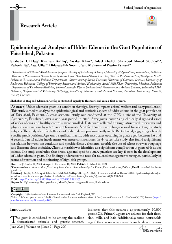 (PDF) Epidemiological Analysis of Udder Edema in the Goat Population of ...
