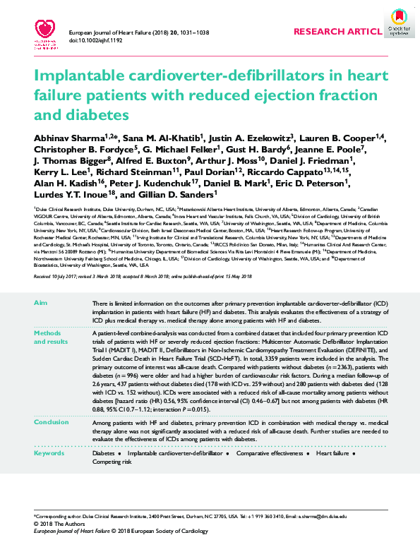 (PDF) Implantable cardioverter‐defibrillators in heart failure patients ...