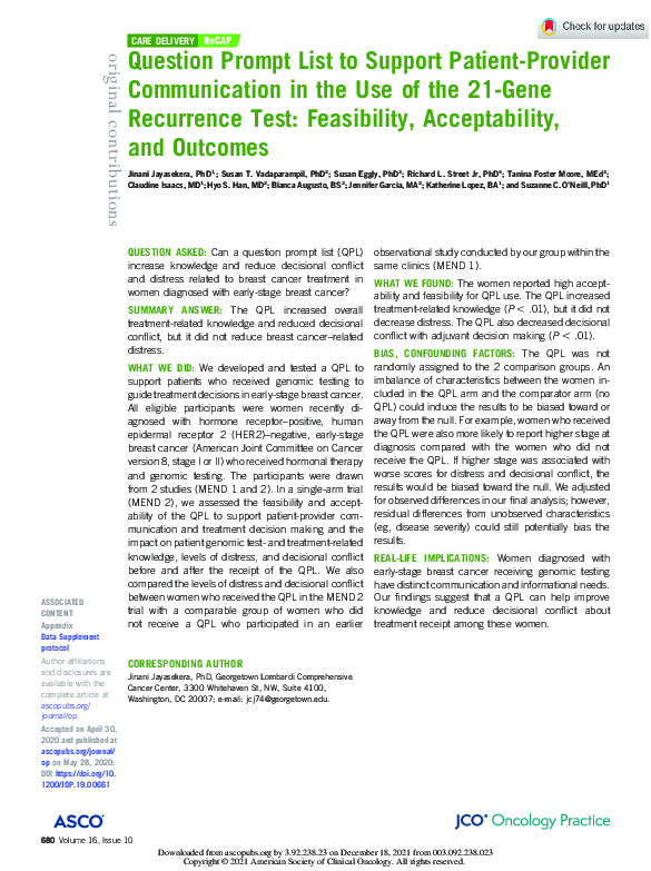 (PDF) Question Prompt List to Support Patient-Provider Communication in ...