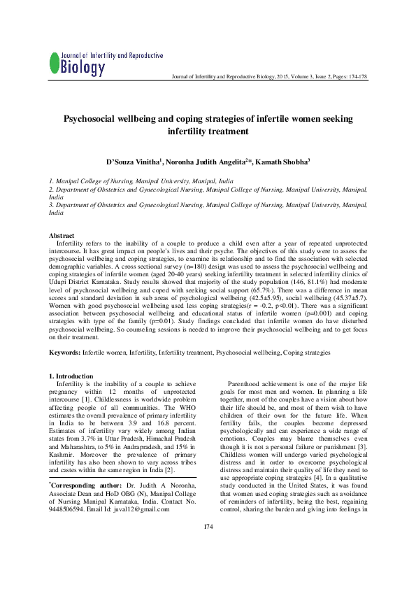 (PDF) Psychosocial wellbeing and coping strategies of infertile women ...