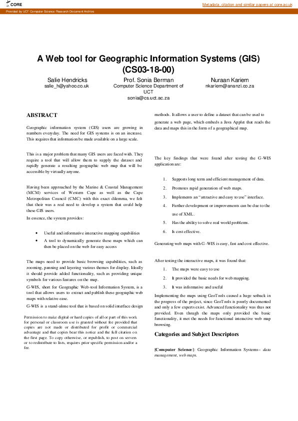 (PDF) A Web tool for Geographic Information Systems
