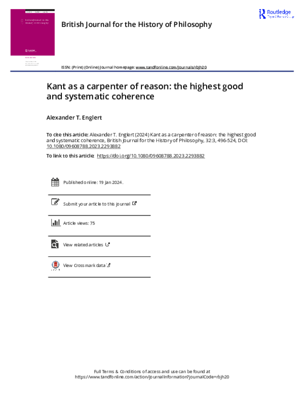 (PDF) Kant as a Carpenter of Reason: The Highest Good and Systematic ...