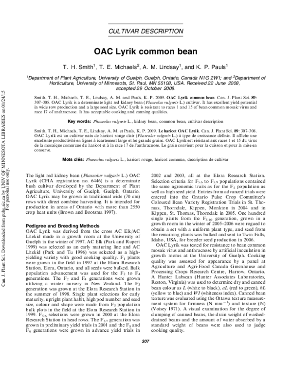 (PDF) OAC Lyrik common bean